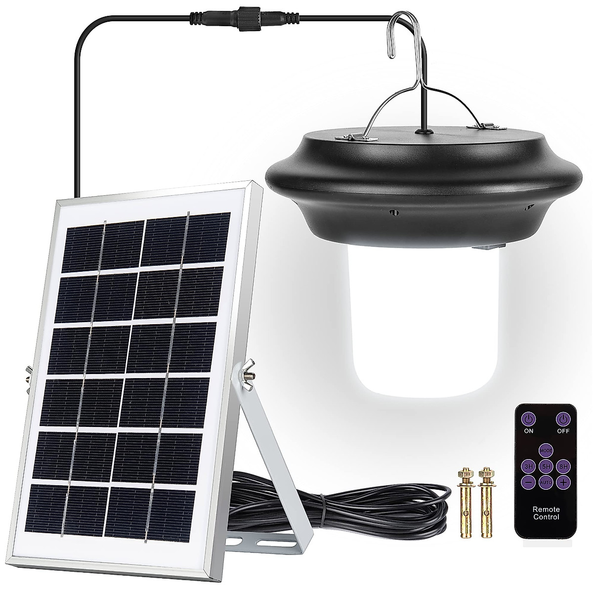 JACKYLED Solar Shed Lights, 3300mAh Hanging Light with Remote Control & 16.4ft Extension Cord for Chicken Coop Gazebo Carport Pergola Garden, 6000K Cool White