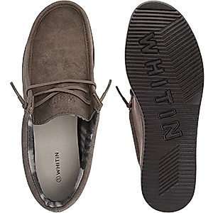 WHITIN Men's Slip on Loafers Suede Recycled Leather Boat Shoes Casual Deck Sneakers Size 13 Lightweight Winter Warm MOC Toe Walking Dark Brown 47