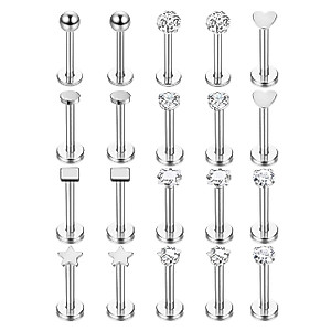 Udalyn 20 Pcs Stainless Steel Labret Studs Lip Rings for Men Women Nose Studs Cartilage Earrings Tragus Helix Piercing Jewelry 16G