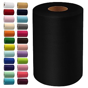 Black Tulle Fabric Rolls 6 Inch by 100 Yards (300 feet) Fabric Spool Tulle Ribbon for DIY Black Halloween Tutu Bow Baby Shower Birthday Party Wedding Decorations Christmas Craft Supplies