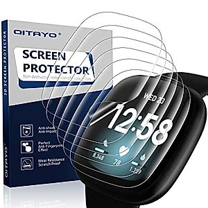 E'QITAYO [6 Pack] Screen Protector for Fitbit Versa 3/Sense Max Coverage Anti-Scratch Bubble-Free Versa 3/Sense HD Clear Film