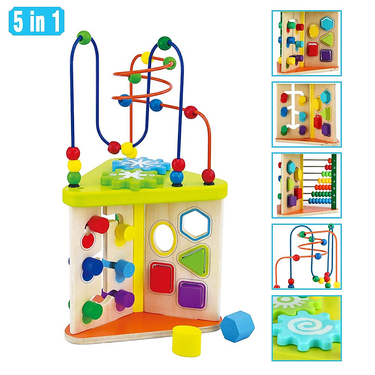 ACOOLTOY Wooden Activity Cube 5 in 1, Baby Activity Center for Boys and Girls 1,2,3 Years Old