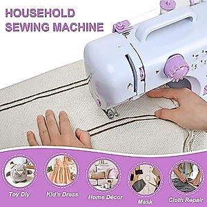 Mini Sewing Machine for Beginners (Includes Cover with Storage Pockets, Extension Table And Sewing supplies set) by Astrophos AP-051-A1