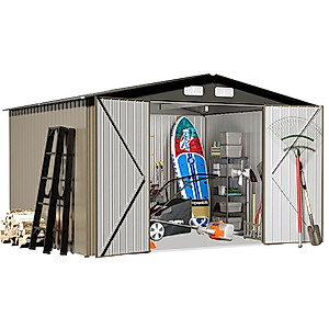 SENSWEET 8' x10' Outdoor Metal Storage Shed, Outdoor Metal Shed, All-Weather Resistant Steel Garden Shed with Double Lockable Door, Waterproof Metal Garden Tool Storage Shed for Patio, Backyard, Lawn