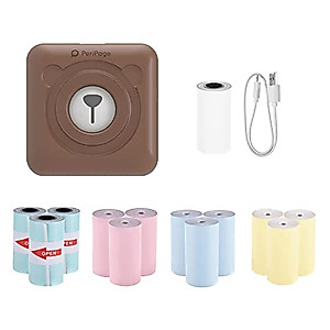 BISOFICE A6 Mini Pocket Printer Wireless BT Thermal Printer Picture Label Memo Receipt Paper Printer + 9 Rolls Color Thermal Paper + 3 Rolls Adhesive Sticker Paper 57 * 30mm