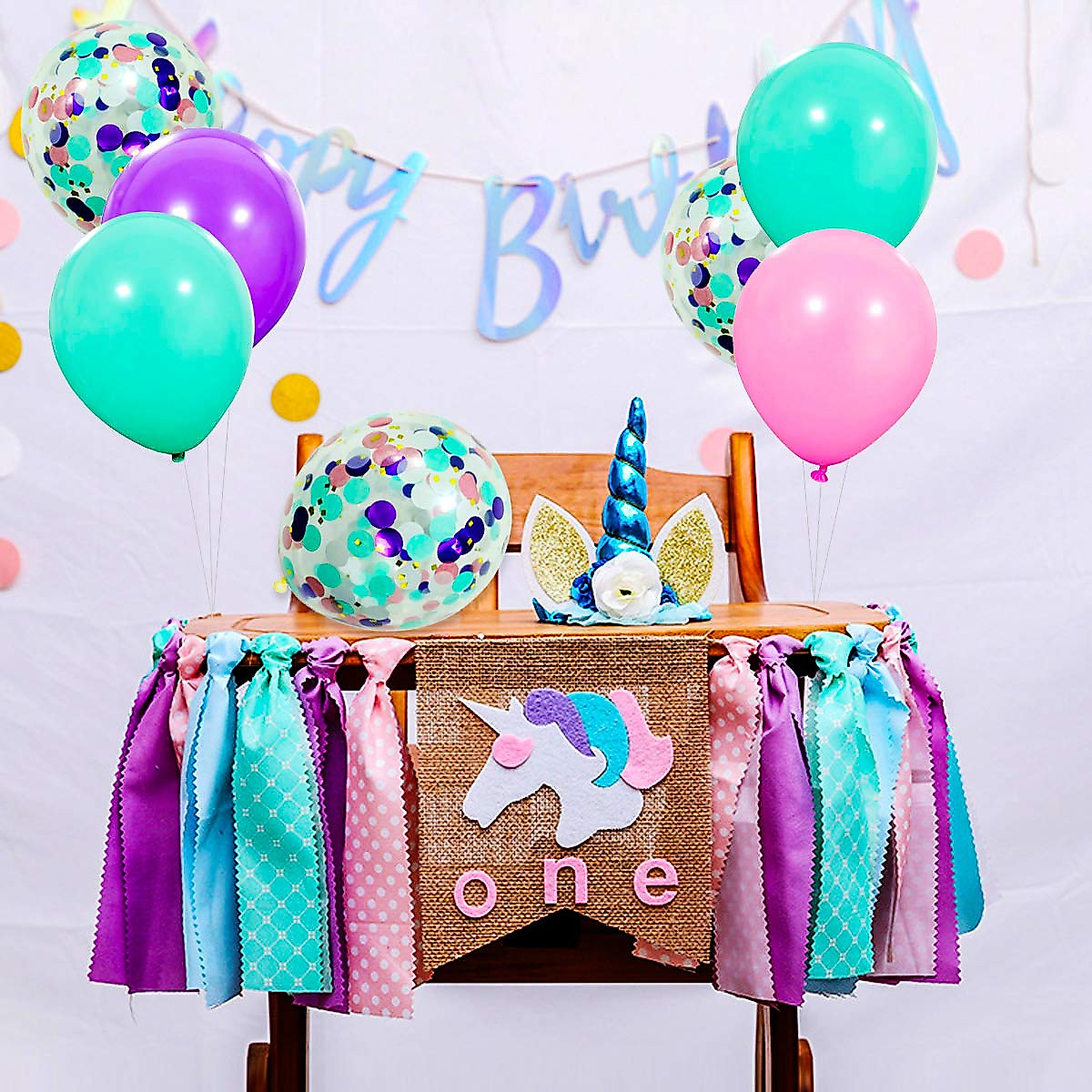 Unicorn Balloons 40 Pack, 12 Inch Light Purple Pink Seafoam Blue Latex Balloons with Confetti Balloon for Party Supplies Graduation Wedding Baby Shower Unicorn Birthday Decorations with Ribbon