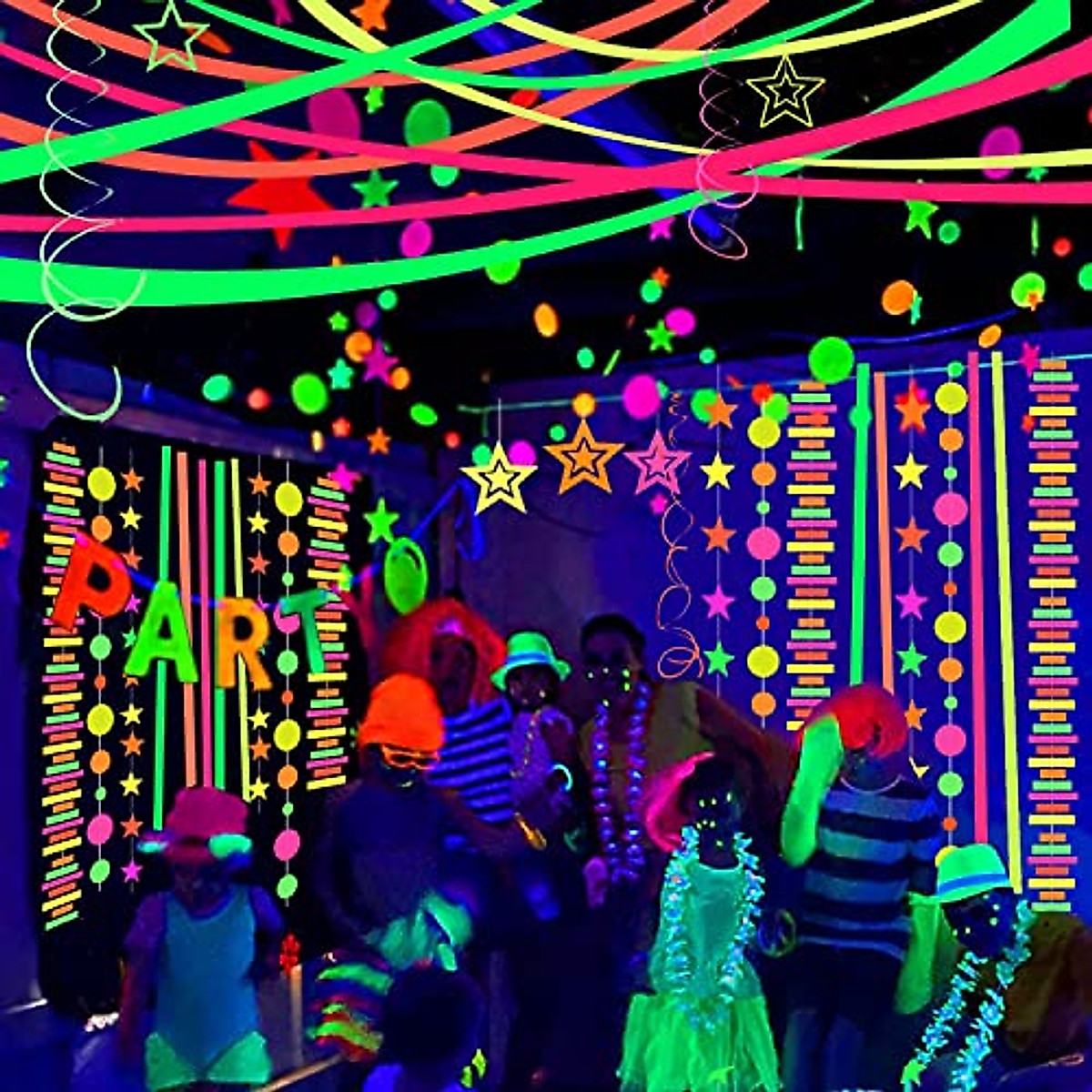 400feet Blacklight Party Streamer Decorations 4 Rolls Glow Crepe Paper UV Reactive Fluorescent Neon Paper Streamers Glow Party Supplies and Decorations for Wedding, Birthday, Neon Party, Fiesta Party