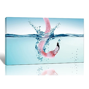 Purple Verbena Art Flamingo in Water Pictures Wall Art Pink Flamingos Animal Canvas Prints Artwork Painting for Home Living Room Bedroom Bathroom Walls Decorations,12x16 inches Picture Frame