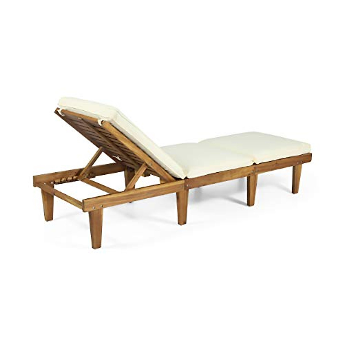 Christopher Knight Home Carlos Outdoor Acacia Wood 3 Piece Chaise Lounge Set, Teak Finish, Cream