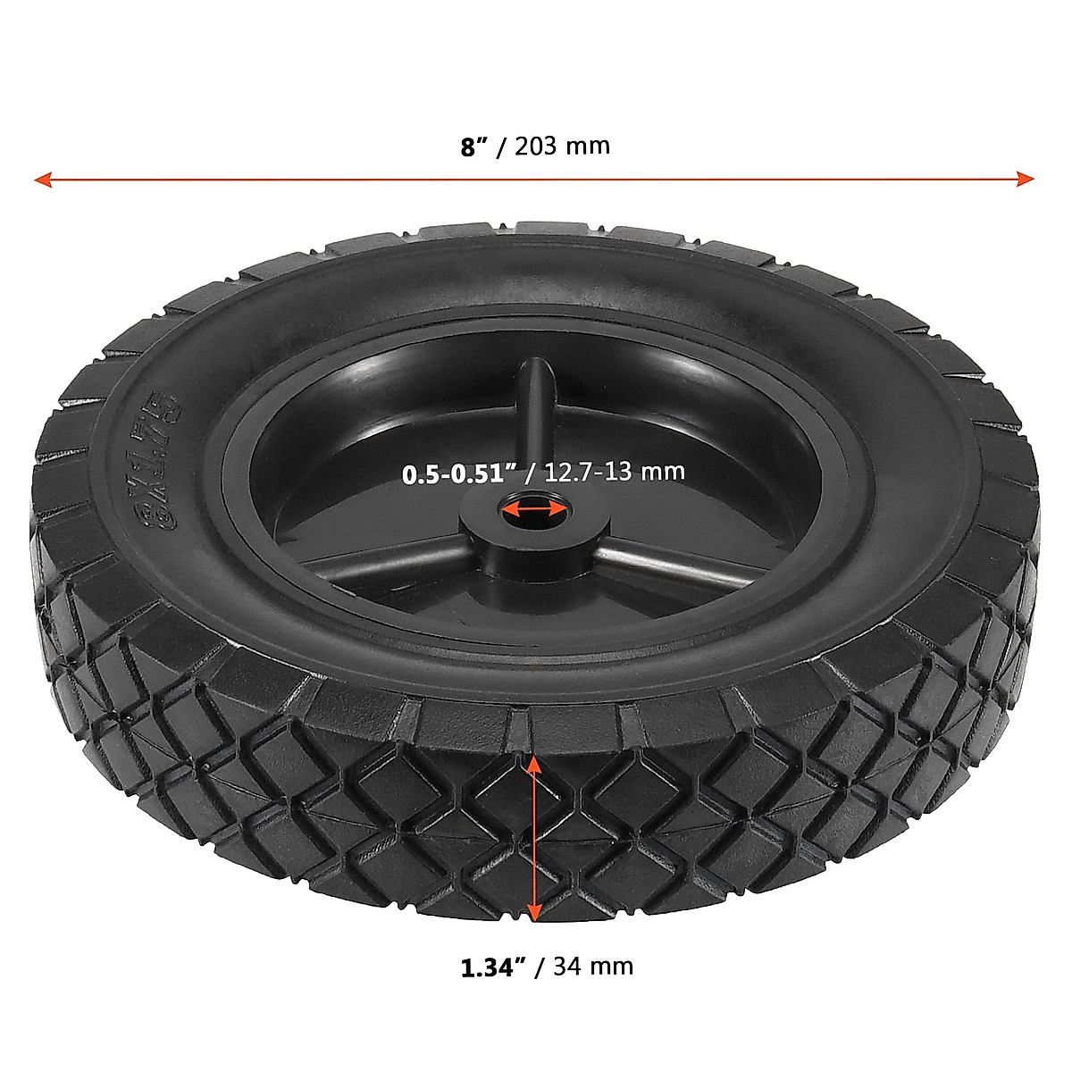 SINJEUN 4 Pack 8 Inch Black Plastic Wheel Replaces Wheel, Flat Free Grill Wheel with 1/2 Inch Axle, Replacement Hand Trucks Tires Lawnmower Wheels, Universal Wheel