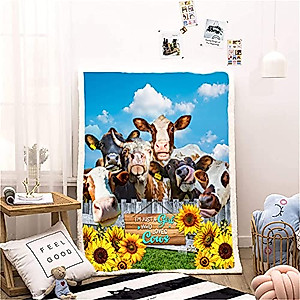 Funny Cow Print Blanket Cute Cow Sunflower Decor Bedding Throw Blanket Gifts for Girl Women Christmas Birthday Valentine's Day Soft Cute Farm Animal Cow Blanket Gifts (COW6,50"x 60")