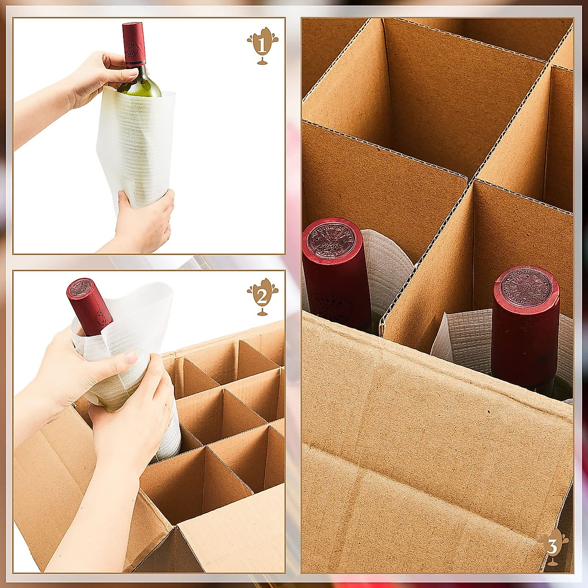 Leinuosen Moving Boxes Packing 16 x 12 x 12 Inch Divider Kits Included 10 Corrugate Dividers with 24 Foam Pouches for Shipping, Kitchen Moving Box Kit Dish Packing(4 Pack)