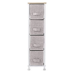 Simplify 4 Tier Slim Vertical Storage Chest | Nightstand | Fabric Drawers | Sturdy Steel Frame | Organizer | Bedroom | Closet | Easy to Assemble | Beige