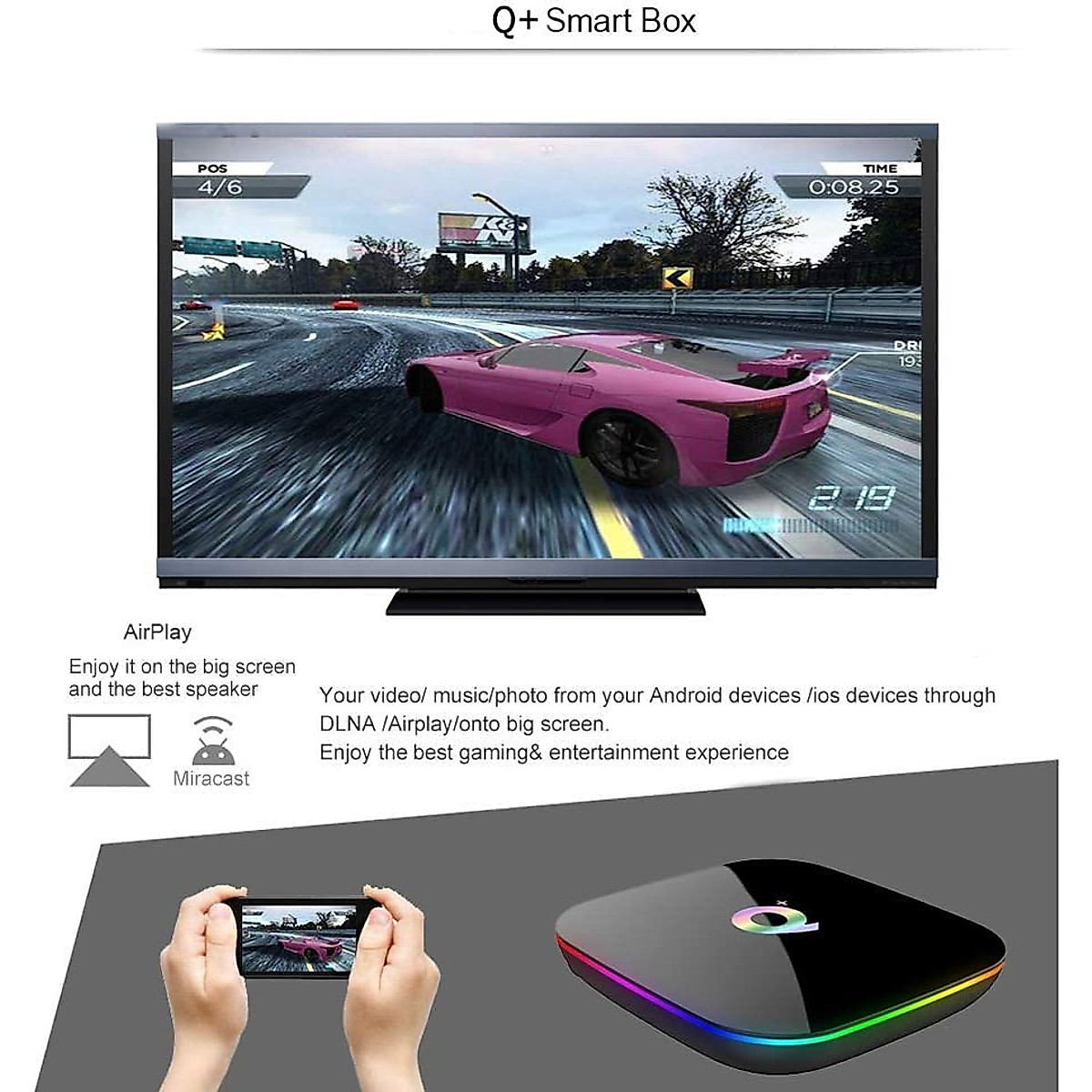 Q Plus Android 10.0 TV Box, Android Box 4GB RAM 32GB ROM H616 Quad Core USB 2.0 2.4G WiFi Support 6K 3D/H.265 Smart TV Box