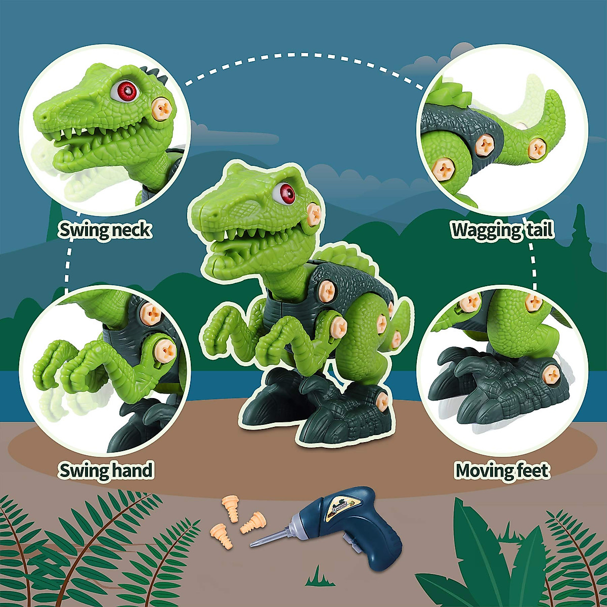 Bottleboom Dinosaur Toys, Take Apart Toys with Electric Drill,STEM Building Learning Set Toy for Kids 3 4 5 6 7 Years Old Boys Girls Easter Christmas Birthday Gifts