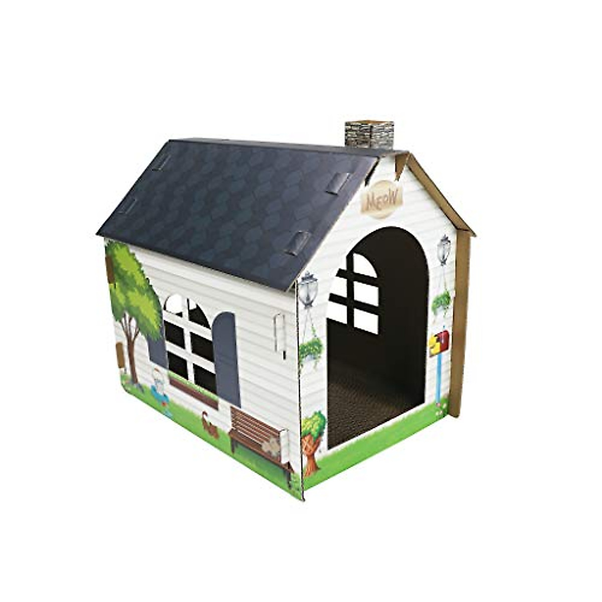 ASPCA Cardboard Cat House Hideaway Playhouse with Cat Scratcher Scratching Pad 19"L x 13"W x 17"H