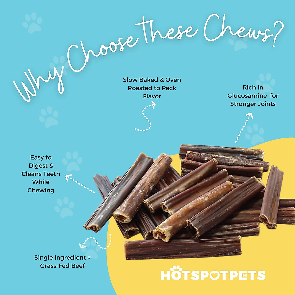 hotspot pets Premium Beef Gullet Sticks for Dogs 6" - All Natural Grass-Fed Beef Dog Chews, Rich in Glucosamine Chondroitin for Joint Health, Single Ingredient No Rawhide Dog Treats