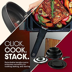 T-fal Ingenio Nonstick Cookware Set 8 Piece Induction Stackable, Detachable Handle, Removable Handle, RV Cookware, Cookware, Pots and Pans, Oven, Broil, Dishwasher Safe, Black