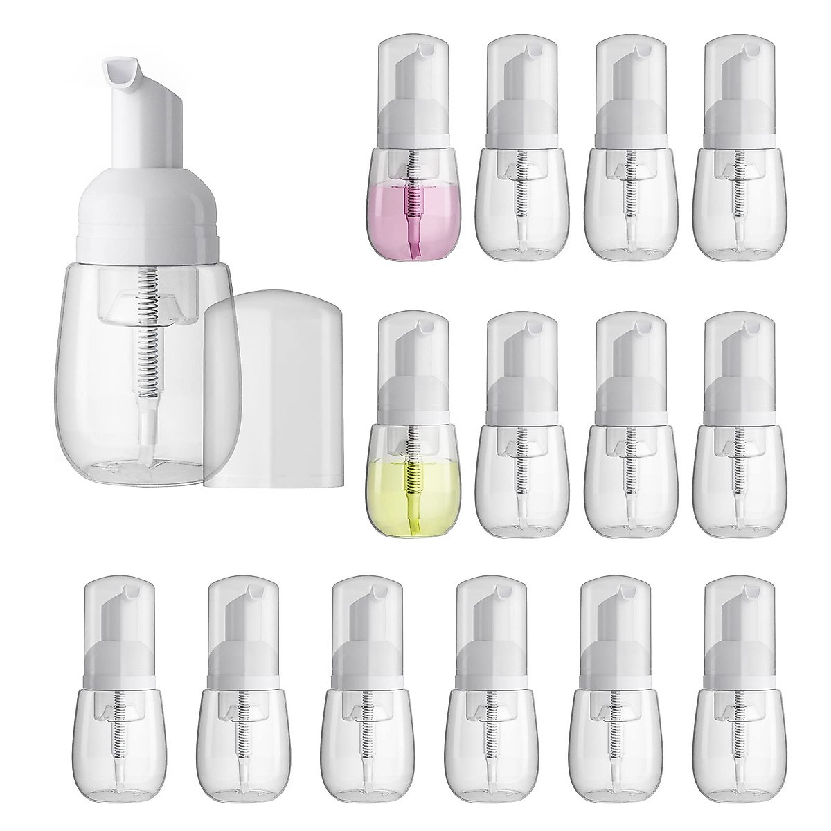 LONGWAY 1 oz Foam Pump Bottle(15PCS) Foaming Travel Pump Bottle for Lash Shampoo, Prolong Lash Cleanser,Hand Soap (30ml, Clear)