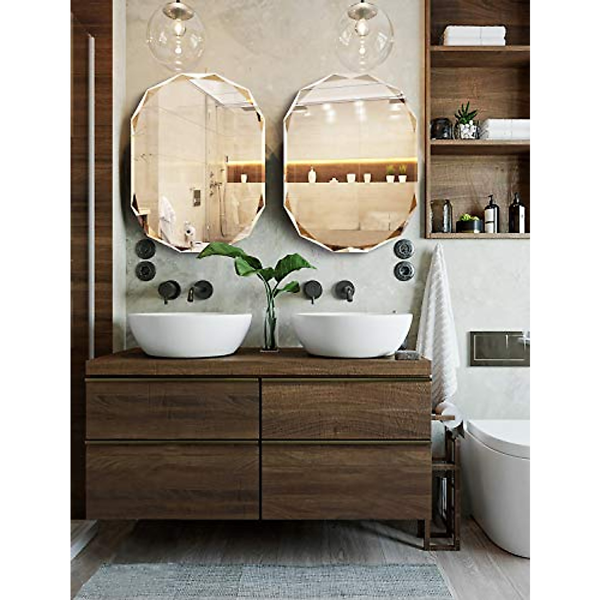 Frameless Scalloped Wall Mirror for Bathroom - Rectangle 20'' X 28'' X 1" Beveled Edge Frameless Rectangle Bathroom Mirror for Wall