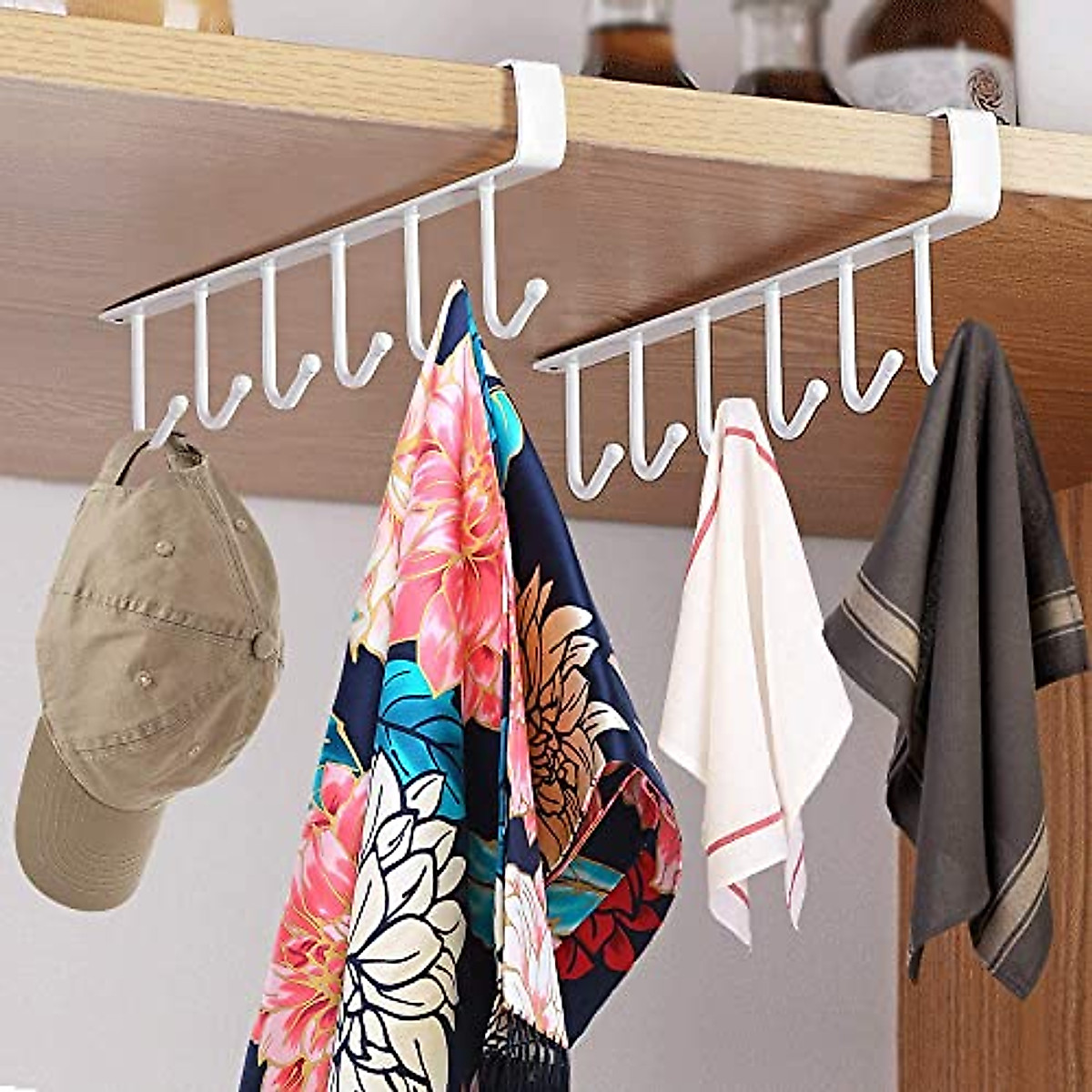 Fusiontec Cup Holder Hanger Under Cabinet - Mug Hook Hanger Under Shelf - 3pcs x 6 Hook Coffee Cup Mug Holder Hanger for Kitchen - Fit for 0.8 Inch Thickness Shelf or LessˆWhite‰