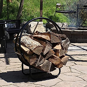 Sunnydaze 24-Inch Firewood Log Hoop - Indoor/Outdoor Round Tubular Steel Wood Storage Holder