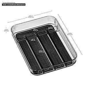 madesmart Premium Antimicrobial Clear Soft Grip Mini Silverware Tray Non-Slip Kitchen Drawer, 5 Compartments, Multi-Purpose Home Organization, EPA Certified, Carbon