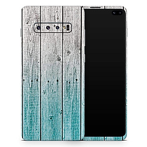 DesignSkinz Trendy Teal to White Aged Wood Planks Protective Vinyl Decal Wrap Skin Cover Compatible with The Samsung Galaxy S20 (Screen Trim & Back Glass Skin)