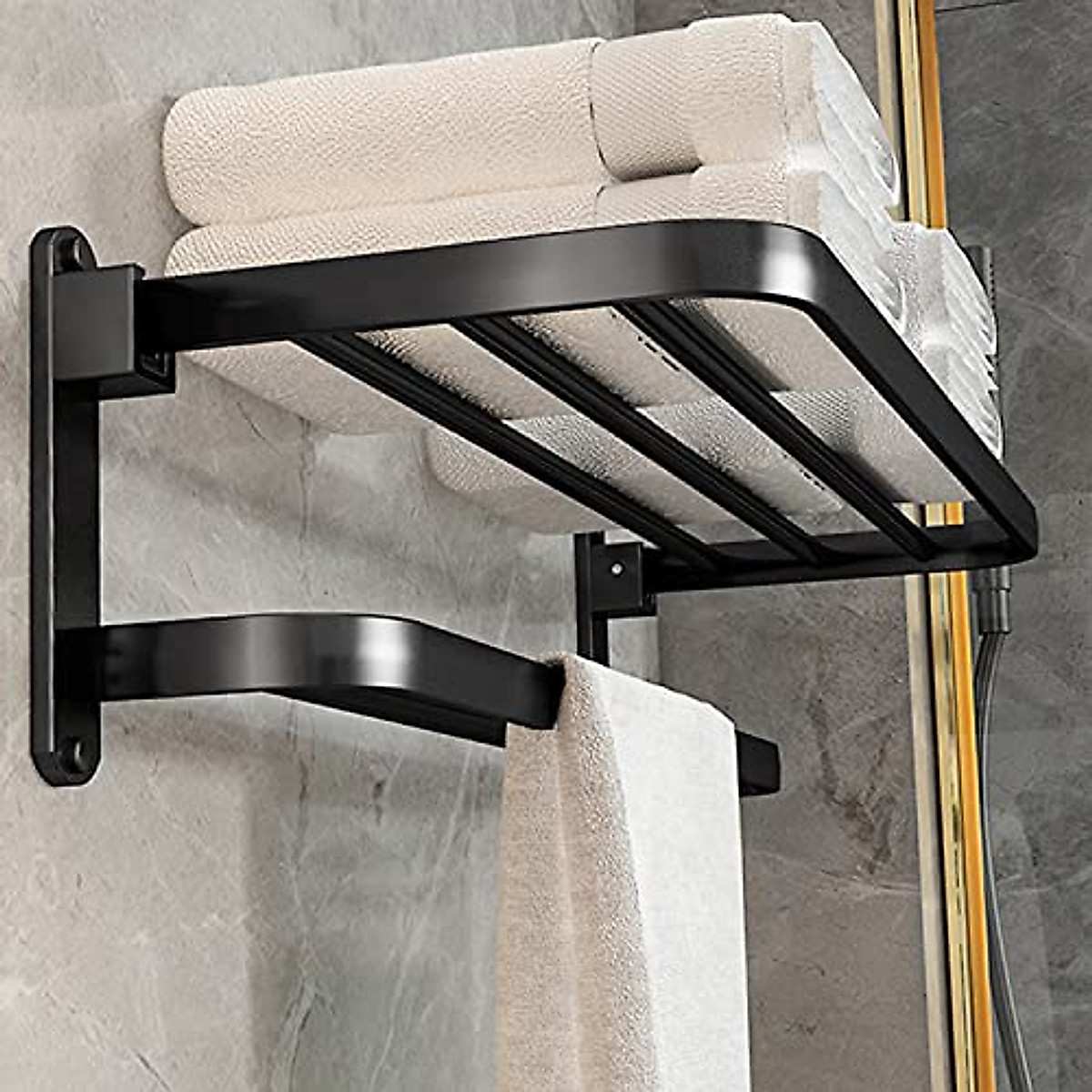 BOZWELL Bathroom Lavatory Towel Rack with Two Towel Bars,24-Inch Towel Holder with Shelf BZ205-A (Matte Black)