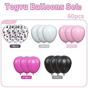 Balloons Black and Pink, Pack of 60 Hot Pink Black White Latex Balloon and Confetti Balloons, Rose Red Pink Party Balloons Decoration for Girls Mouse Theme Birthday Party Baby Shower Bridal Shower