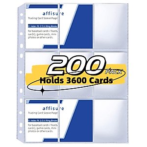 9 Pocket Card Sleeves ，Holds 3600 Cards ，Trading Card Binder Sleeves，High Quality Thickened，Card Binder Sleeves, 3 Ring 9 Pocket Pages for Sports Cards, Coupons, Game Cards，200 Pack