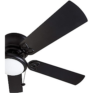 Prominence Home Benton, 52 Inch Traditional Flush Mount Indoor LED Ceiling Fan with Light, Pull Chains, Dual Finish Blades, Reversible Motor - 50853-01 (Matte Black)