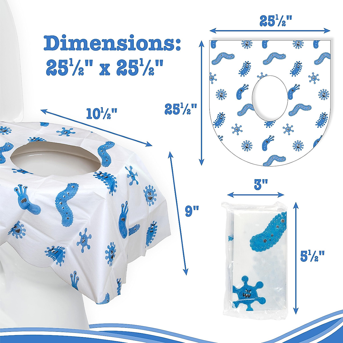 Potty Shields Toilet Seat Covers Disposable (6 Pack) - XL Waterproof Toilet Cover for Toddlers, Kids & Adults - Portable & Individually Wrapped for Travel, Potty Training, Vacations, Public Restrooms