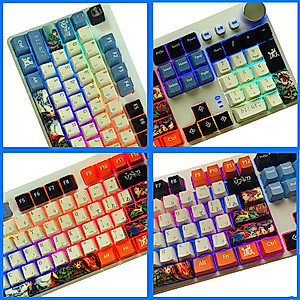 Japanese Anime Demon Slayer Keycaps 108 PBT Dye Sublimation OEM Profile for Cherry Mx Gateron Kailh Switch Mechanical Keyboard Colorful (Only keycaps)