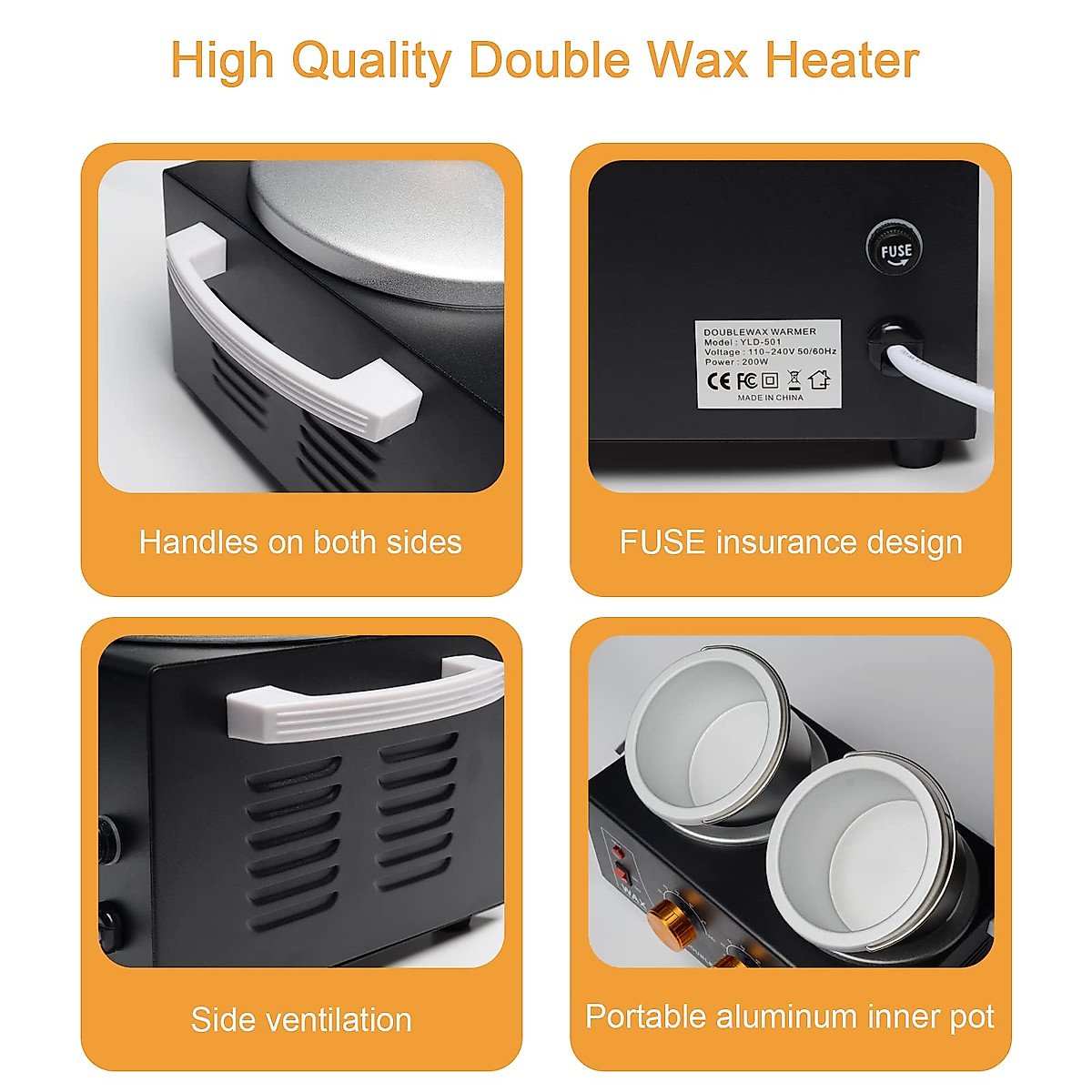 Double Wax Pot Electric Wax Warmer Professional Machine for Hair Removal, Wax Heater for Paraffin Facial Skin Body Spa Salon Equipment with 100 Waxing Cloth And 50 Removal Wooden Craft Sticks