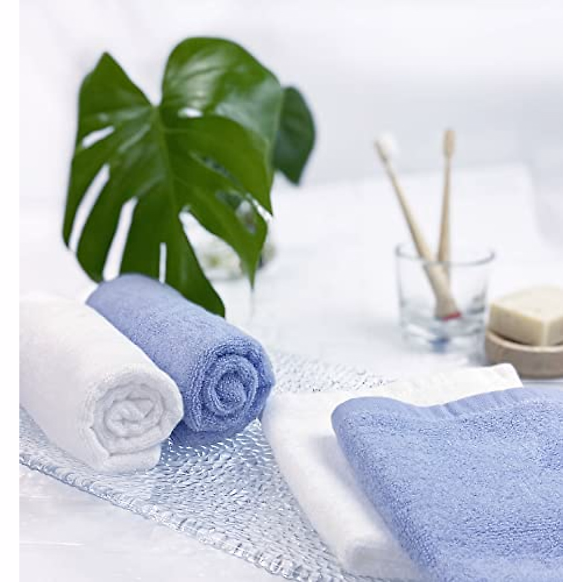 SUMMERMIA Bamboo Washcloths 13" x 13" (2 x 12 Pack) - Soft Wash Cloths for Your Face Towel, Wash Cloths for Your Body (White + Blue + Pink)