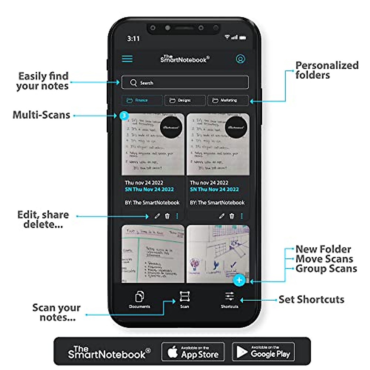 THESMARTNOTEBOOK Letter Dotted Luxury Hard Cover | 190 Pages | 100g | Eco-Friendly Smart Note-Taking | Free App for Digital Note-Taking and Organization | Black
