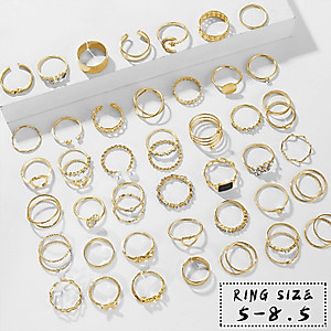 IFKM 51 Pcs Gold Knuckle Rings Set For Women Girls Vintage Stackable Joint Finger Midi Rings Dainty Cubic Zirconia Crystal Simple Twist Hollow Cute Rings Pack Jewelry Gift