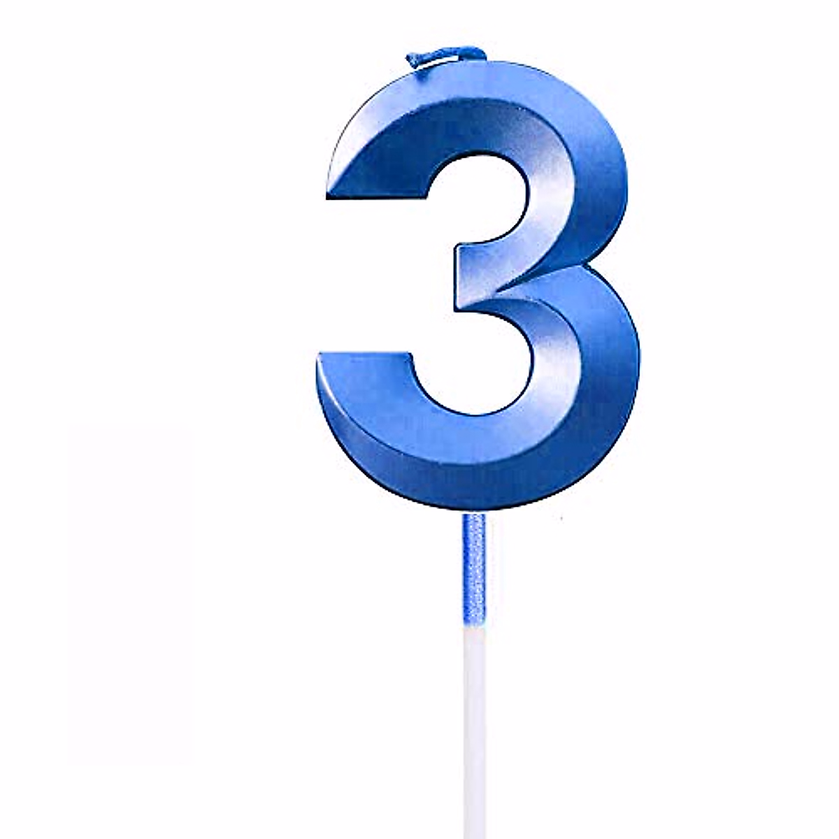 2.76'' Extended XXL Large Gold Glitter Happy Birthday Long Numbers Candles 3D Design Cake Topper Decoration for Adults/Kids Party Wedding(Blue, 3)