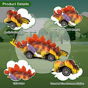 Kizmyee Dinosaur Toy Pull Back Cars, 6 Pack Dino Toys for 6 Year Old Boys and Toddlers, Boy Toys Age 6 and Up, Pull Back Toy Cars