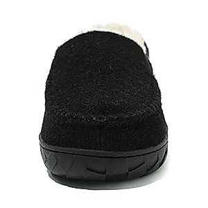 NewDenBer Men's Warm Memory Foam Moccasin Slippers Felted Wool Plush Shearling Lined Slip on Indoor Outdoor House Shoes (17 D(M) US, Black)