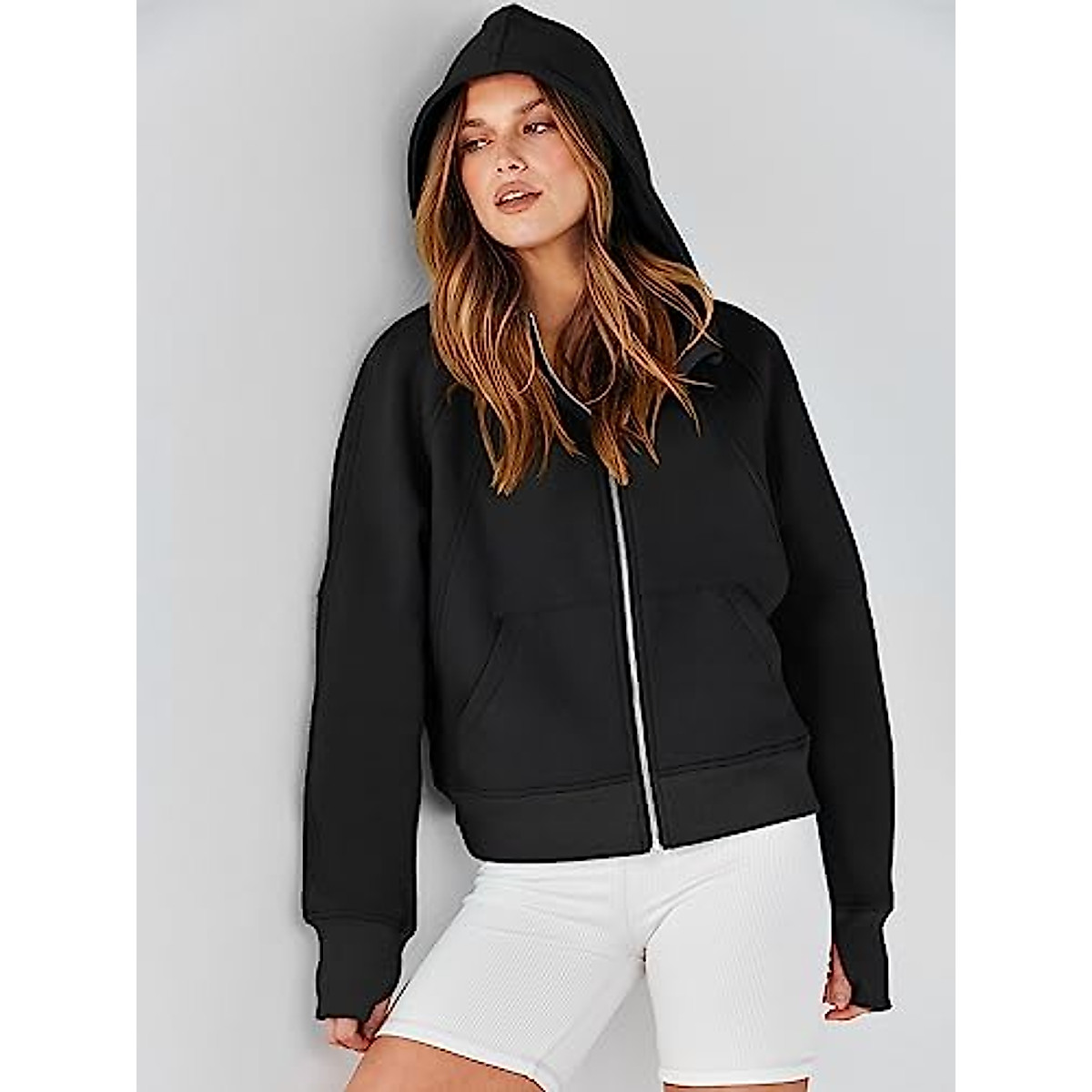 ANRABESS Hoodies for Women Casual Long Sleeve Jackets Oversized Fleece Sweatshirts Zip Up 2023 Y2k Hooded Teen Girl Tops Trendy Fall Clothing Black A1015heise-L