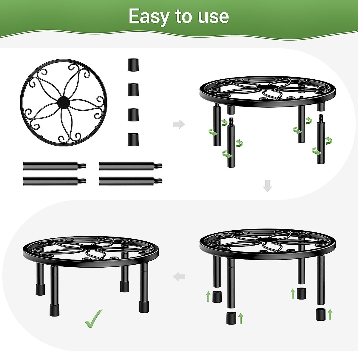 MTCode Metal Plant Stand, 5 Pack Plant Stands for Indoor Outdoor, Flower Pot Stands for Plants, Heavy Duty Planter Stand, Rustproof Iron Round Plants Stand for Home, Garden Decor