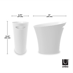 Umbra 1006232-661-A60 Skinny Sleek & Stylish Bathroom Trash, Small Garbage Can Wastebasket for Narrow Spaces at Home or Office, 2 Gallon Capacity, White, 2-Pack