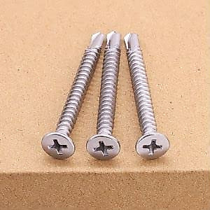 #10 x 1-1/2" Flat Head Self Drilling Screws, 410 Stainless Steel, Cross Recessed Countersunk Head Self Drilling Screws with Self Tapping Screw Thread, 50 PCS