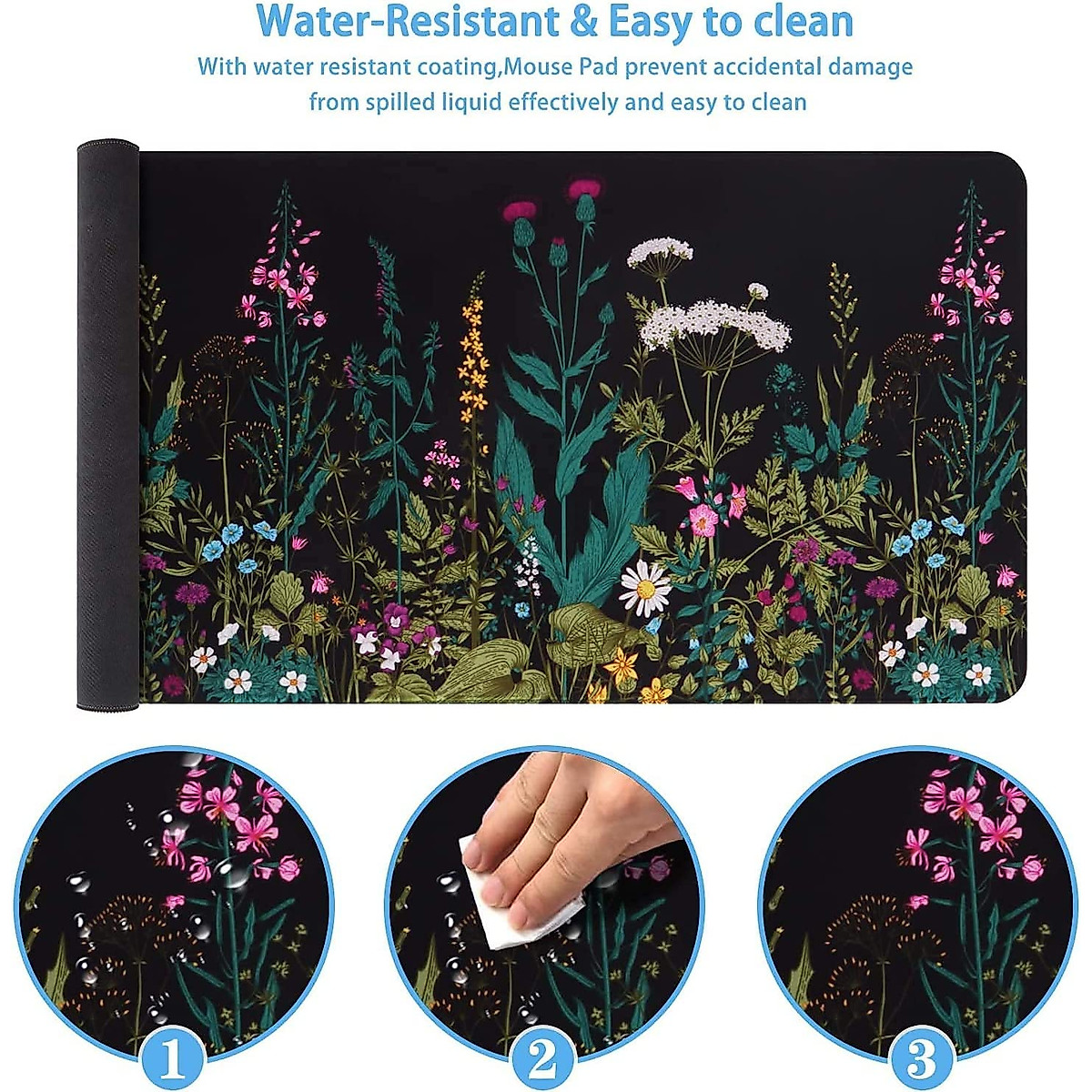 iCasso Extended Gaming Mouse Pad (35.4x15.7 in), Large Stable Rubber Base Mousepad with Stitched Edges, Keyboard Mouse Mat Desk Pad for Work, Game, Office, Home - Weeds