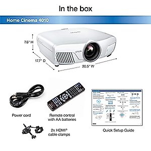 Epson Home Cinema 4010 4K PRO-UHD Projector with Advanced 3-Chip Design and HDR with 100% Balanced Color and White Brightness and Ultra Wide DCI-P3 Color Gamut (V11H932020-N) (Renewed)