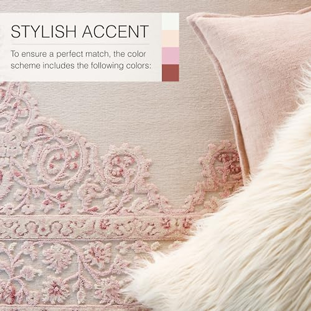 Jaipur Living Fables Collection 5' x 7'6" Small Area Rug with Medallion Design and Scrolling Border, Soft Power-Loomed Bohemian Rug for Bedrooms and Living Rooms, Pink/White