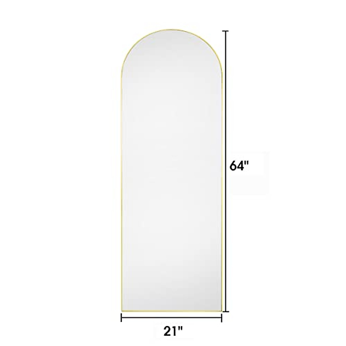 AyeWish Arched Mirror - 64"21", Aluminum Frame - Gold, Floor Standing or Wall Mounted