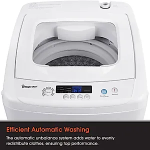 Magic Chef Top Load Compact Washer with LED Display, 6 Cycles, Delay Start Function, 3 Water Levels & 3 Temperature Settings, White, 0.9 Cubic Feet